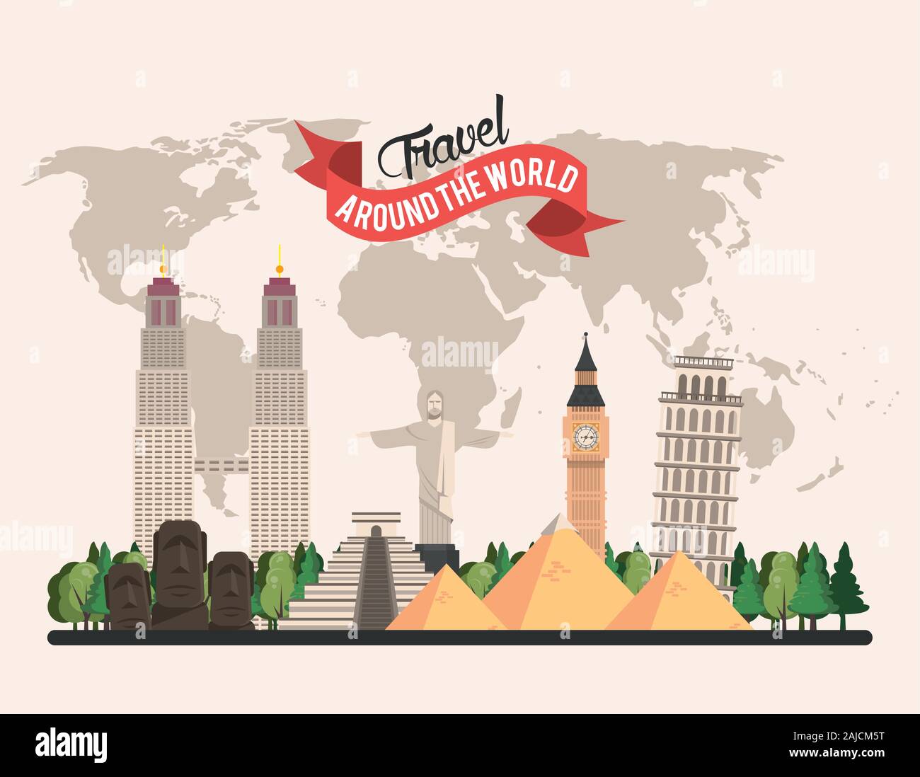 travel around the world design with set monuments Stock Vector Image ...