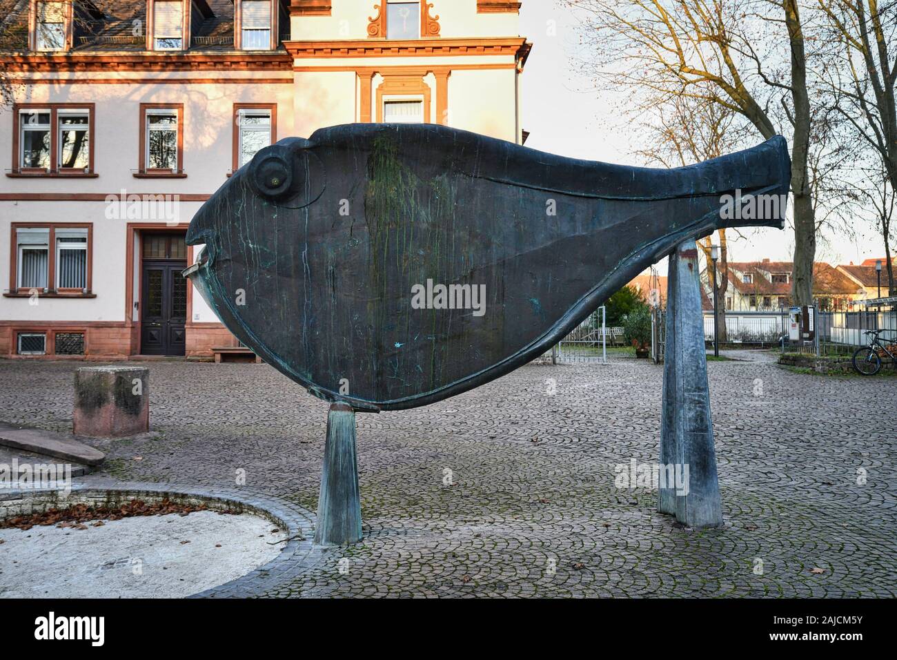 Fish shaped fountain sculpture sculpted by artist Stefan Forler at fish ...