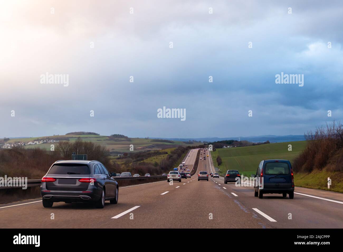 German broad eight lane highways without speed limits with beautiful ...