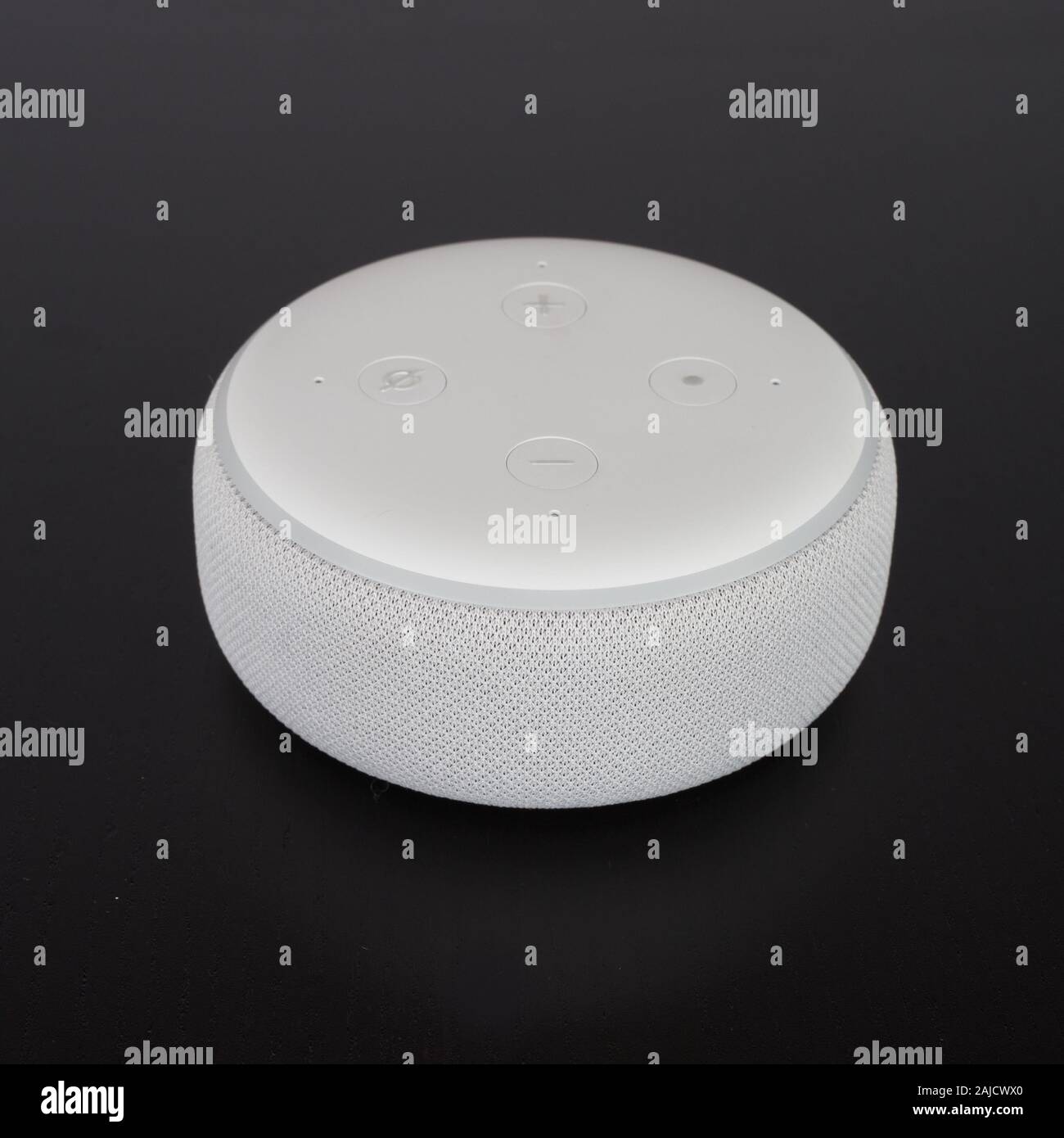 white digital voice assistant on a black background Stock Photo - Alamy