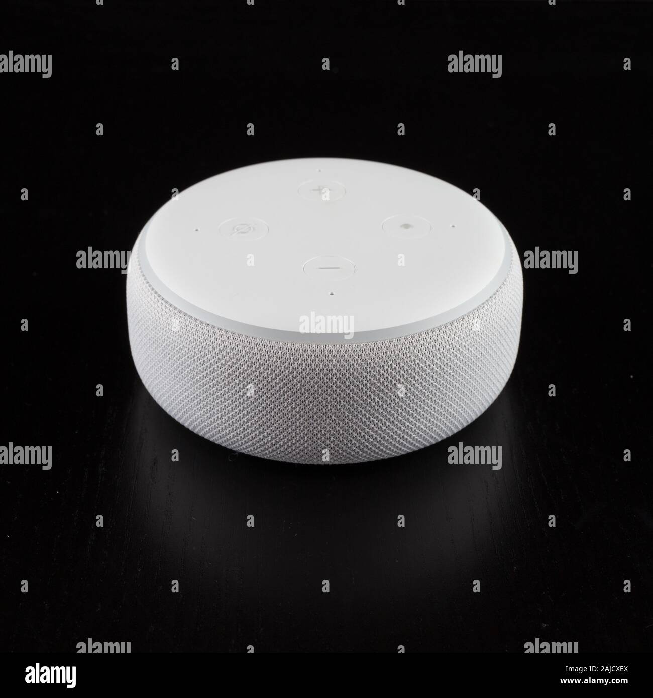 white digital voice assistant on a black background Stock Photo - Alamy