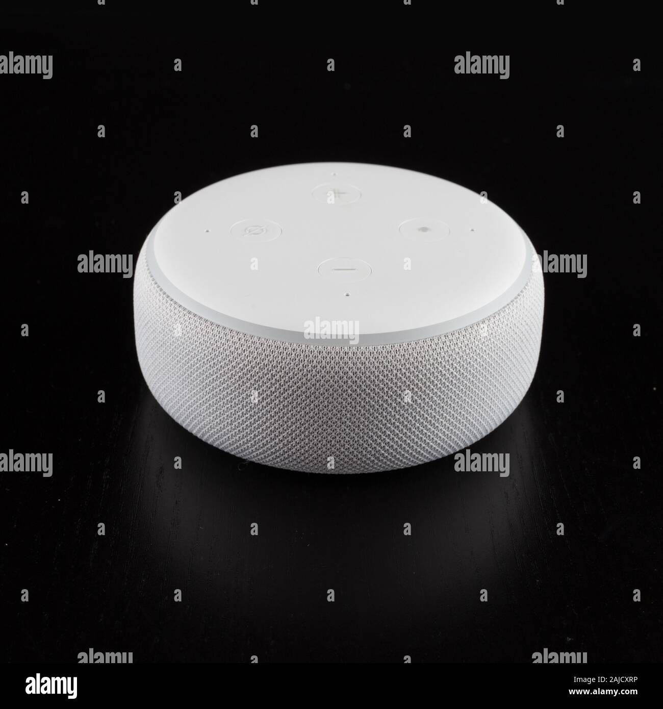 white digital voice assistant on a black background Stock Photo - Alamy