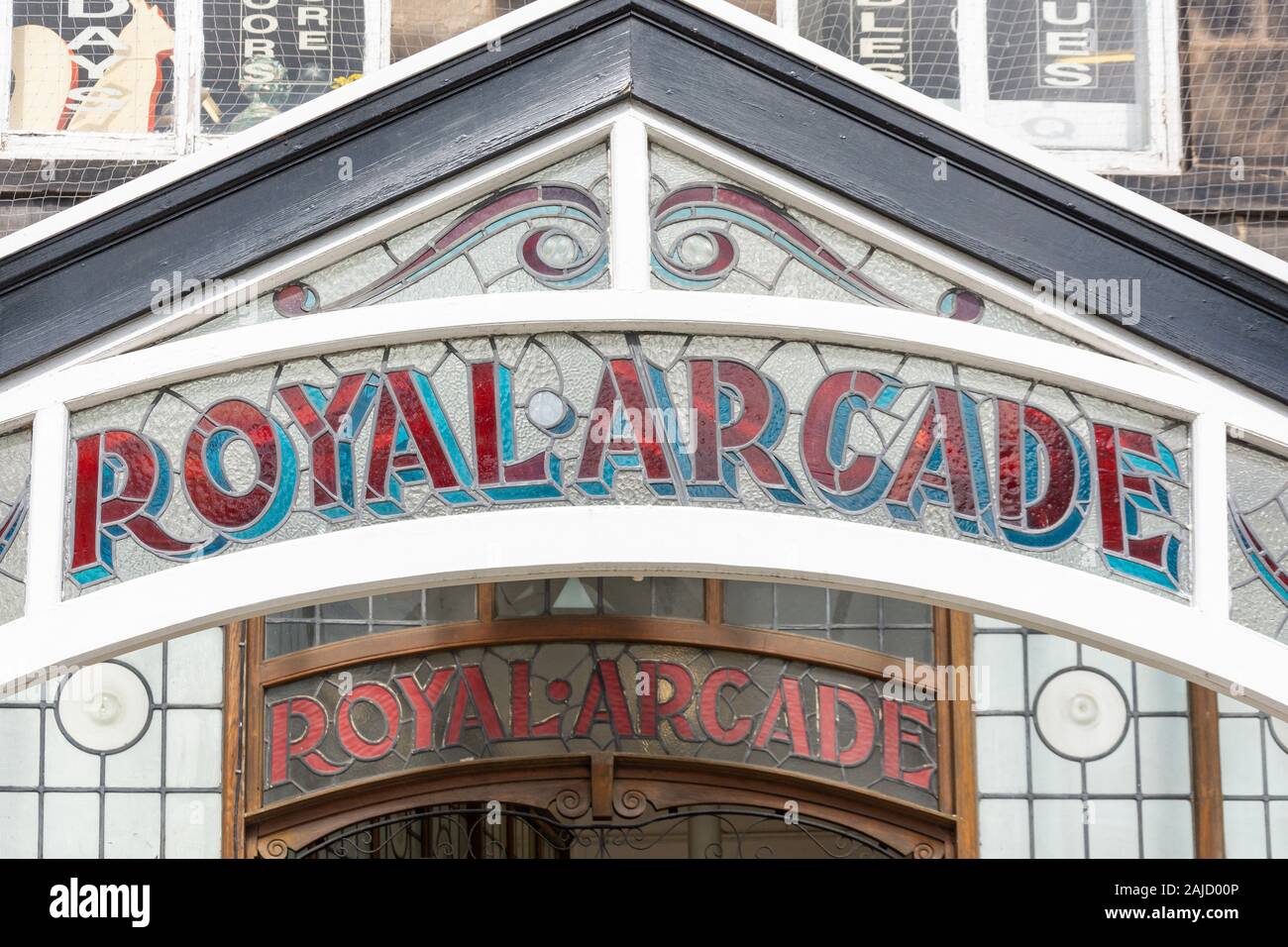 Royal Arcade stained-glass entrance sign, Lord Street, Southport ...