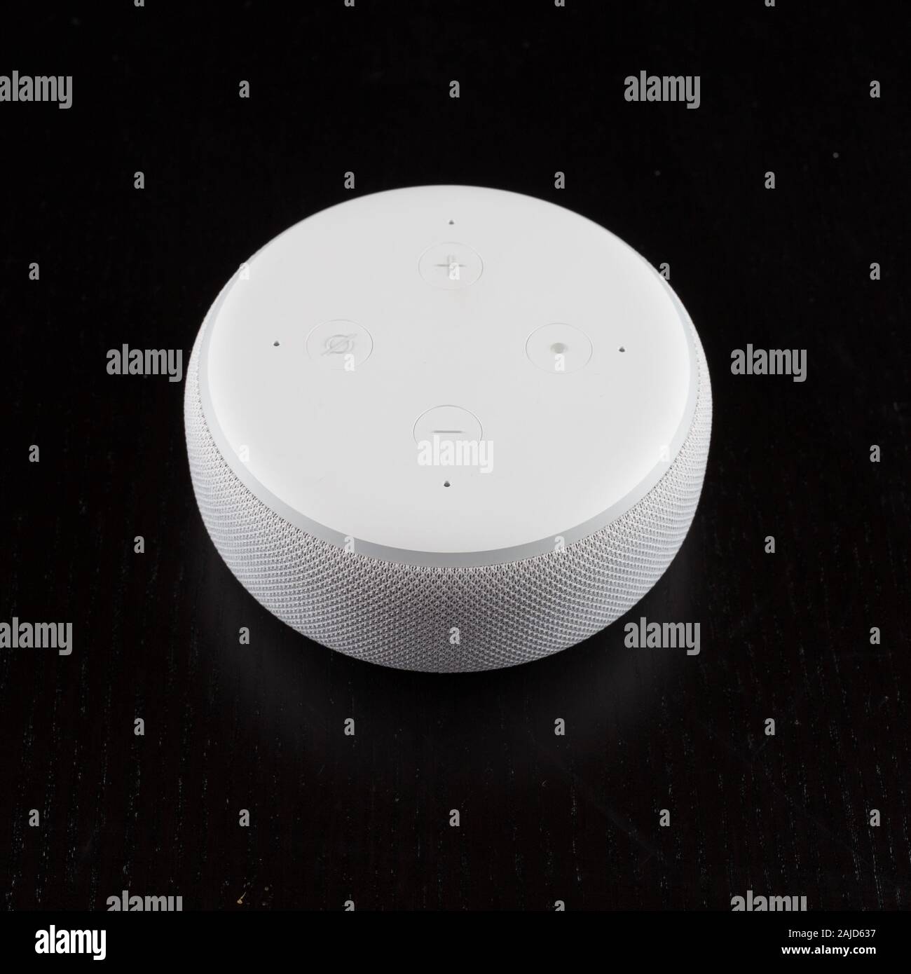 white digital voice assistant on a black background Stock Photo - Alamy