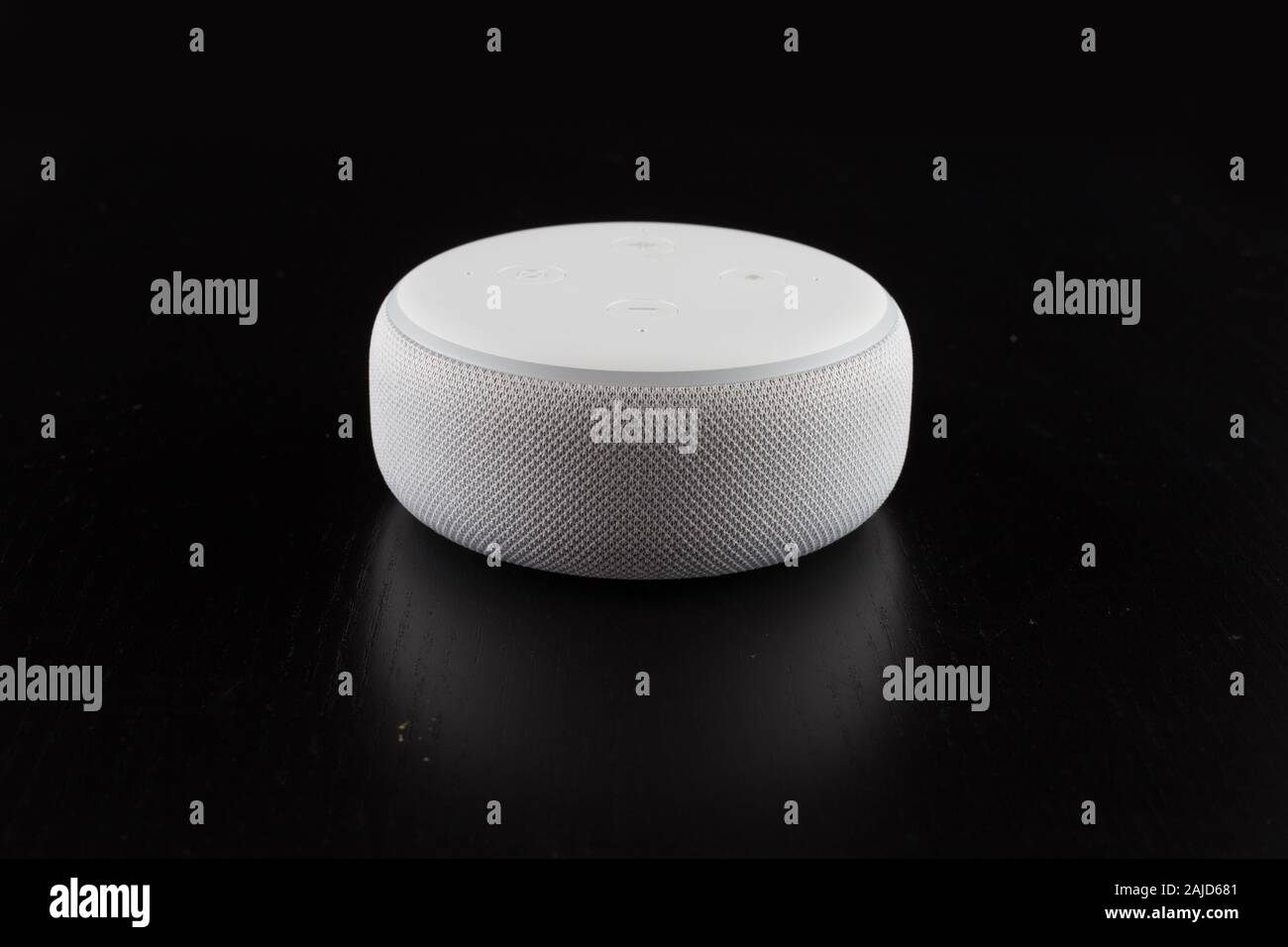 white digital voice assistant on a black background Stock Photo - Alamy