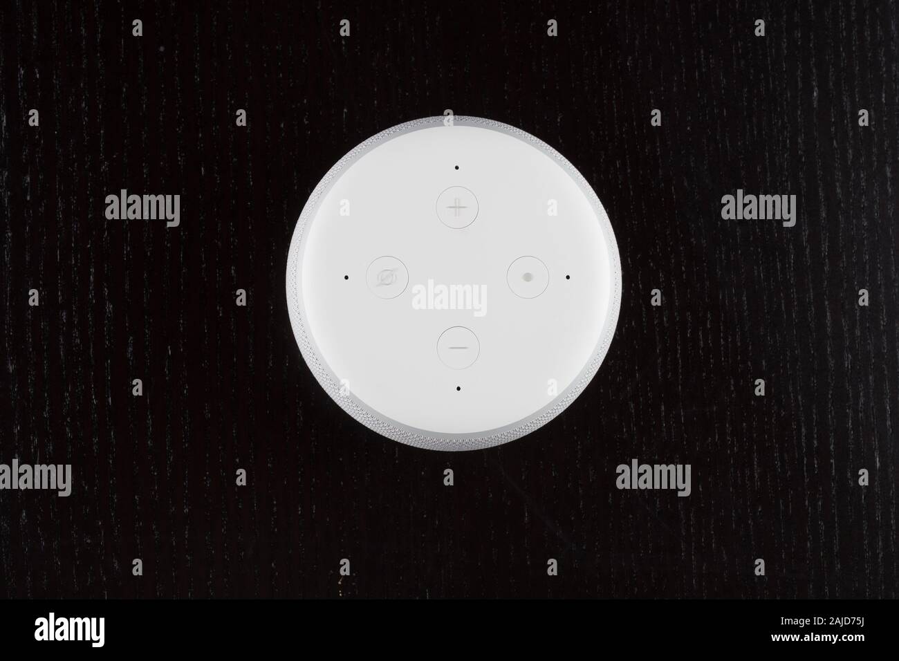white digital voice assistant on a black background Stock Photo - Alamy