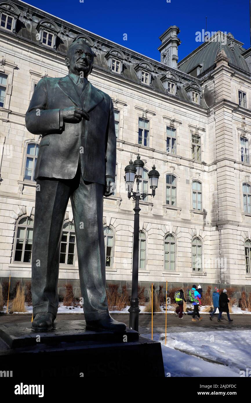 The statue of Maurice Duplessis the 16th Premier of Quebec Province in ...