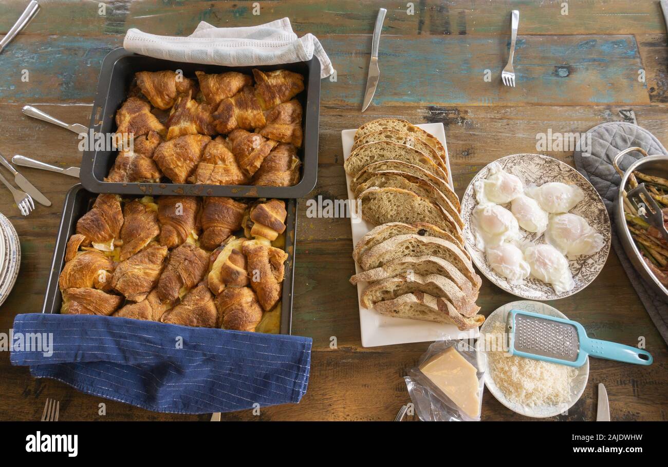 Rustic natural breakfast foods arranged on table ready to eat Stock ...