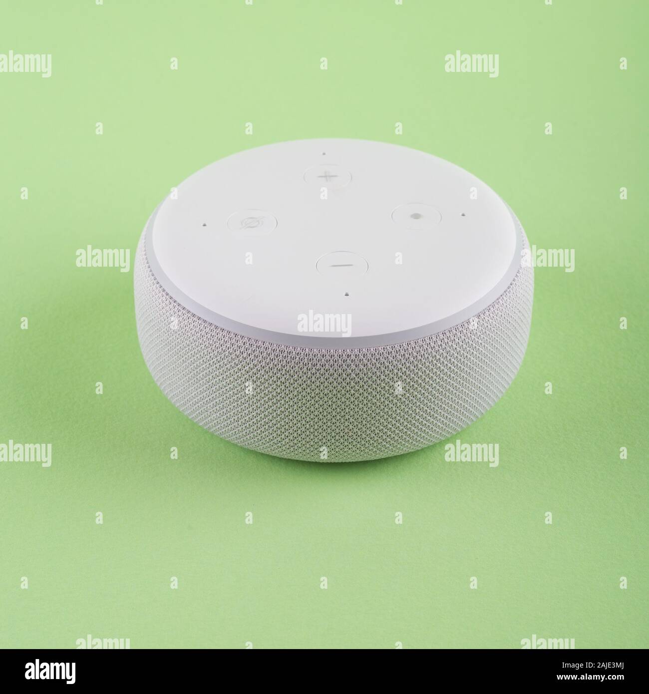 white digital voice assistant with green background Stock Photo - Alamy
