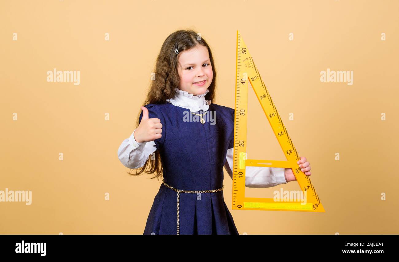I love mathematics. Smart and clever concept. Pupil cute girl with big ...