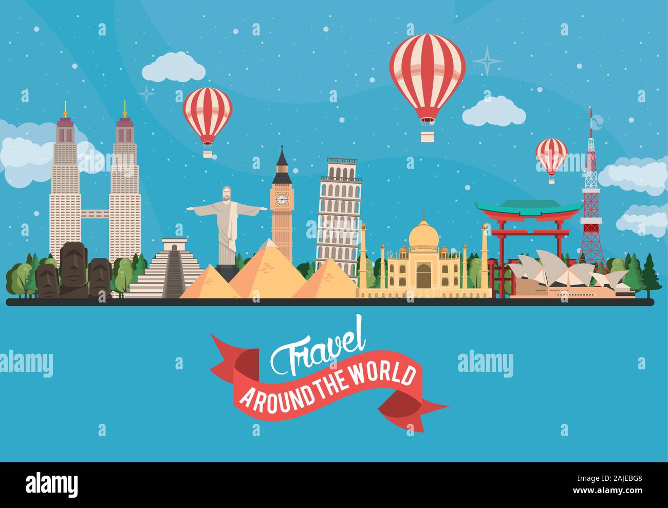 travel around the world design with set monuments Stock Vector Image ...