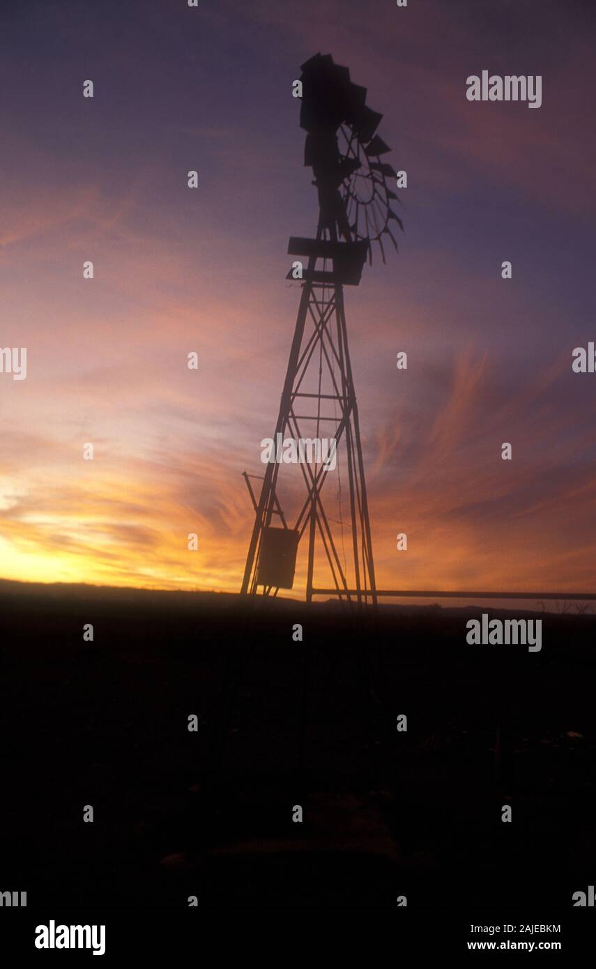 WINDMILL (WINDPUMP) AT SUNSET, QUORN IN SOUTH AUSTRALIA Stock Photo - Alamy