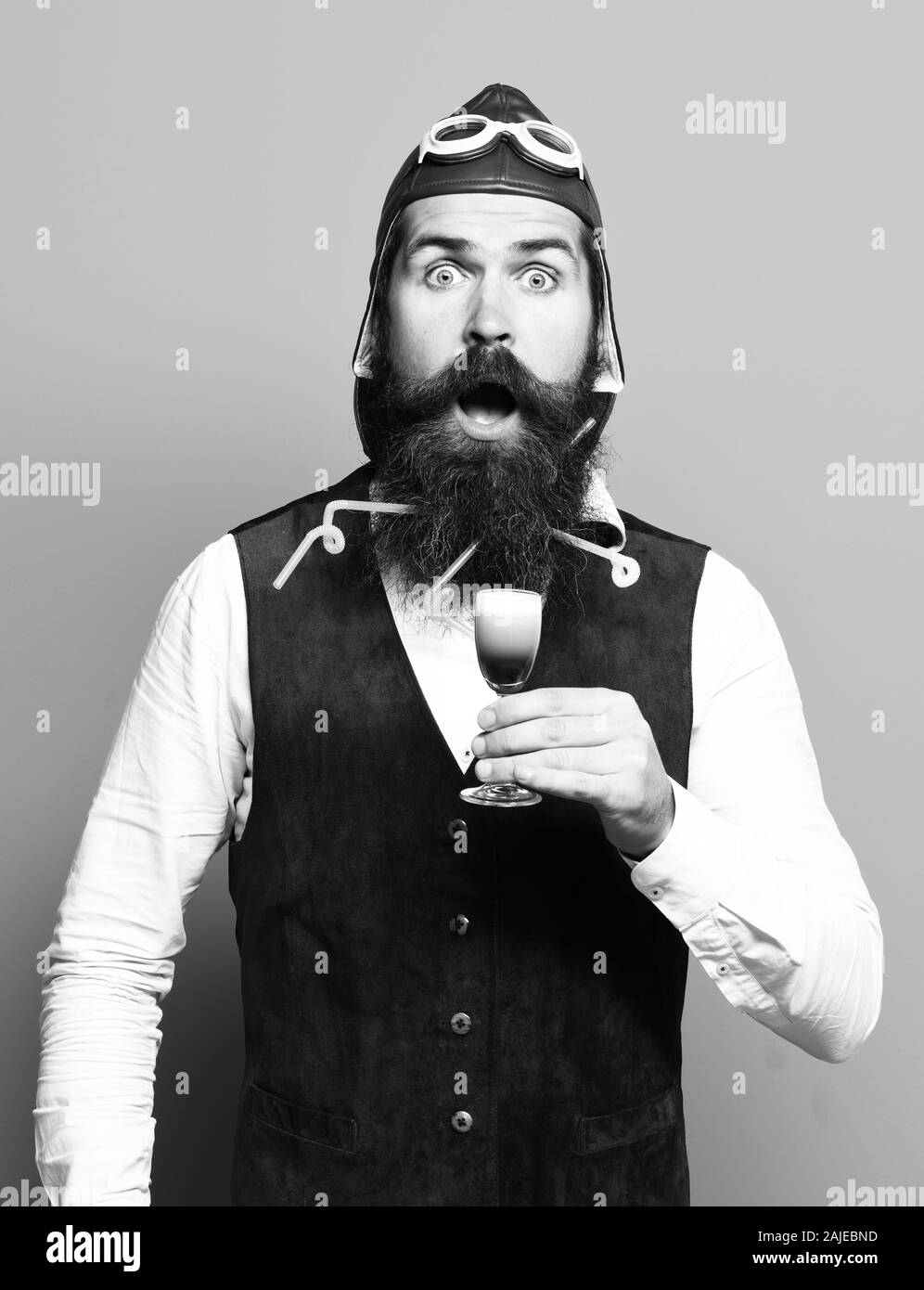 Face mustache blue hat Black and White Stock Photos & Images - Alamy