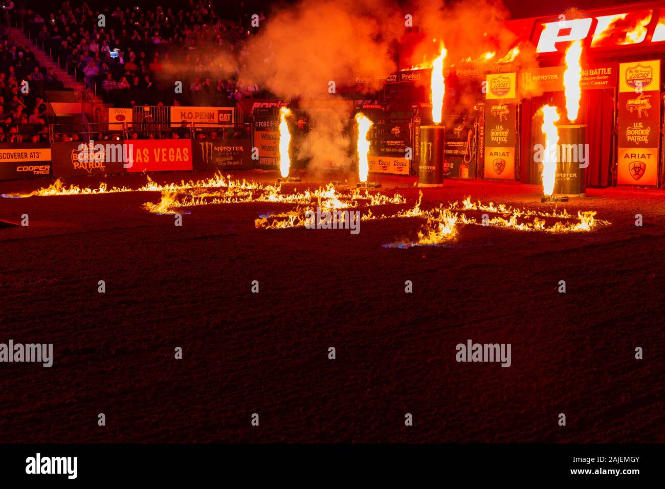 New York, NY - January 3, 2020: Opening ceremony of Professional Bull ...