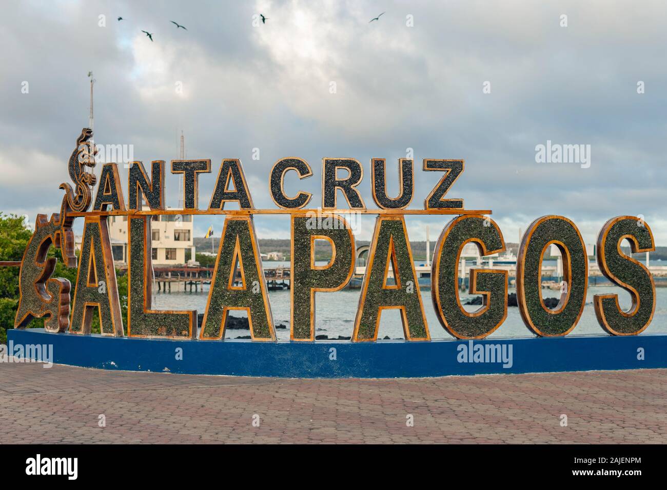 Santa Cruz sign on the island of the same name in Galapagos, Ecuador ...