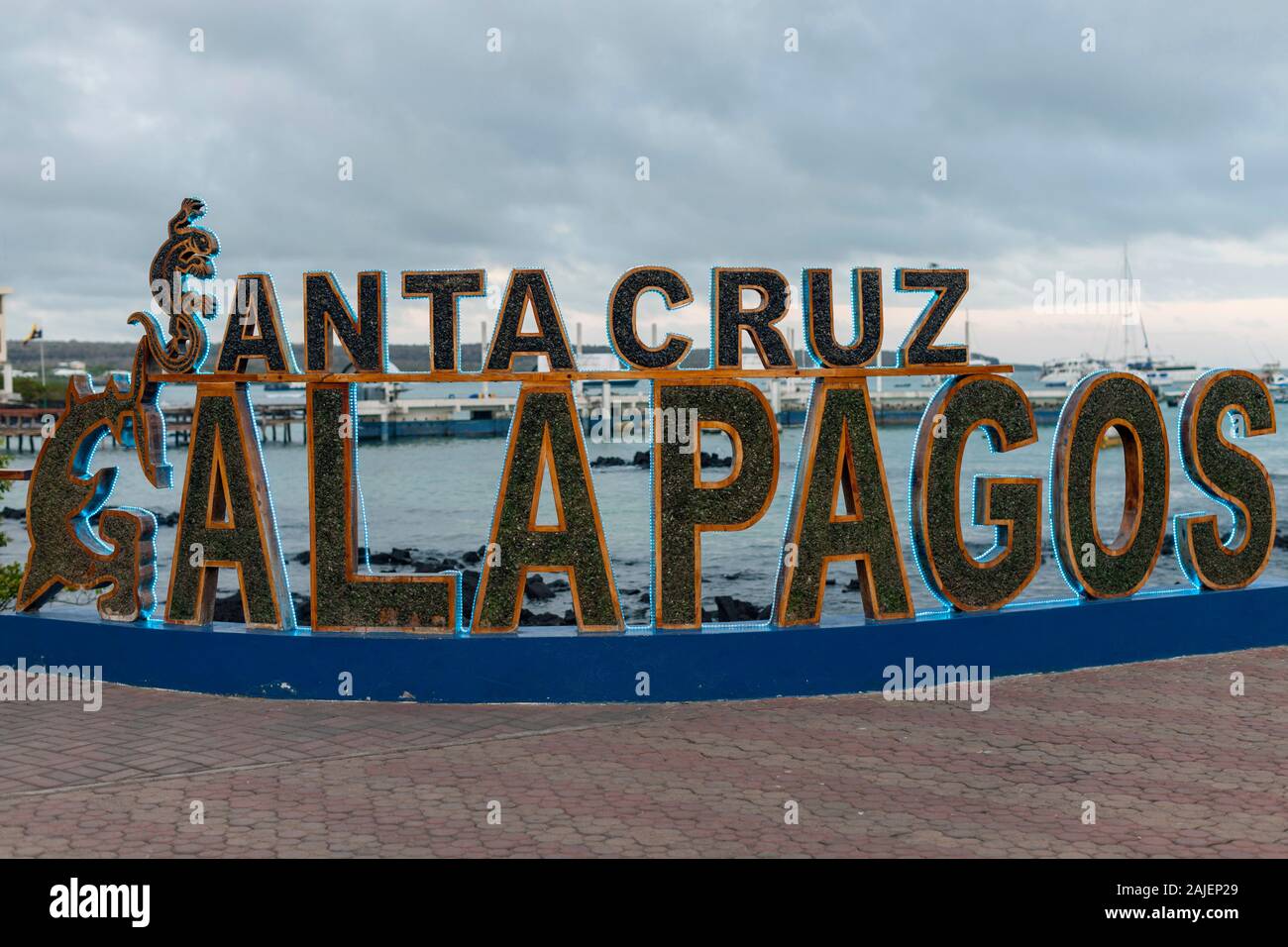 Santa Cruz sign on the island of the same name in Galapagos, Ecuador ...