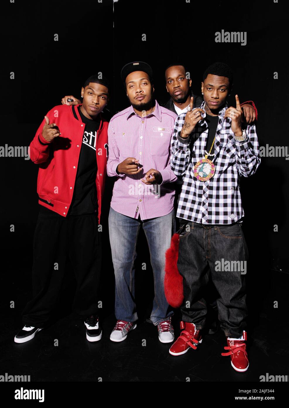 (L-R) Justin Benjamin Alex Rucker aka JBar, guest, guest and Rapper ...