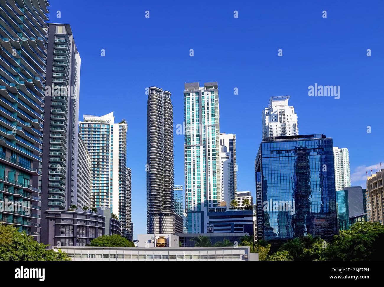 Downtown Miami cityscape view with condos and office buildings Stock ...