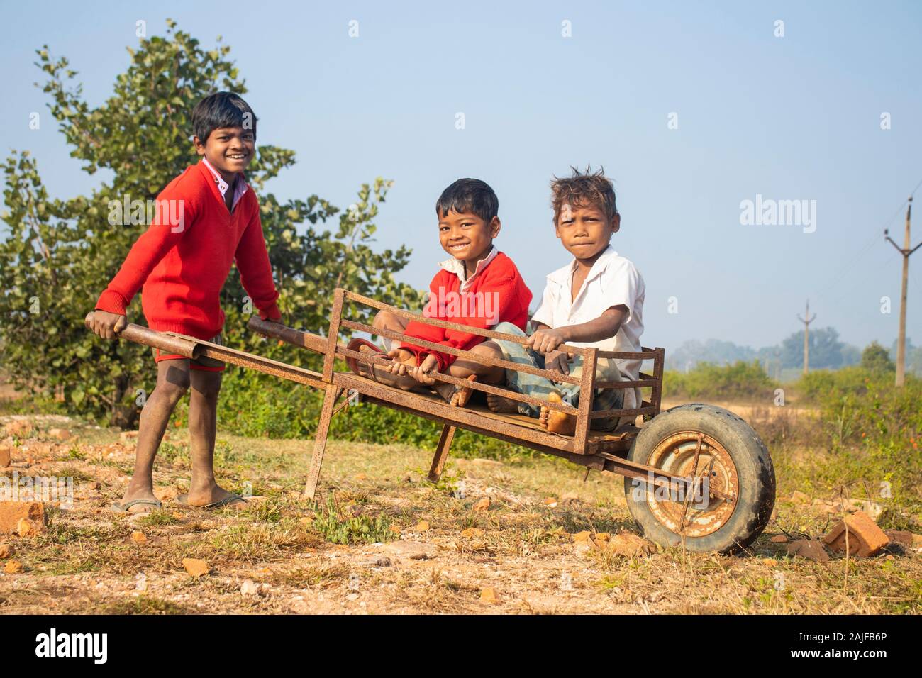 Sijhora / India / October 28, 2019 - Happy Indian rural children ...