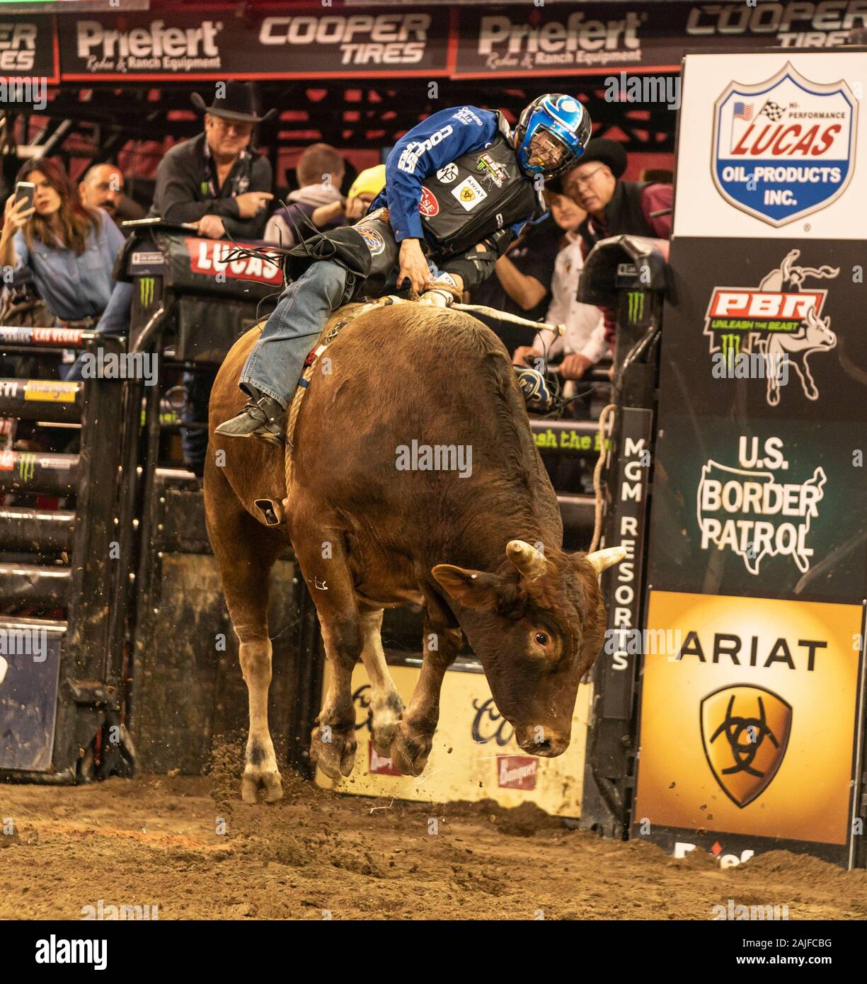 New York, NY - January 3, 2020: Ryan Dirteater rides bull during first ...
