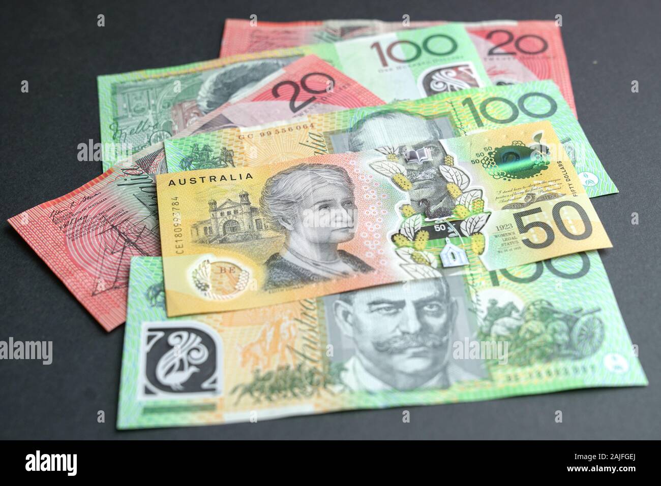Australian AUD Currency Bank Notes Of Various Denominations Stock