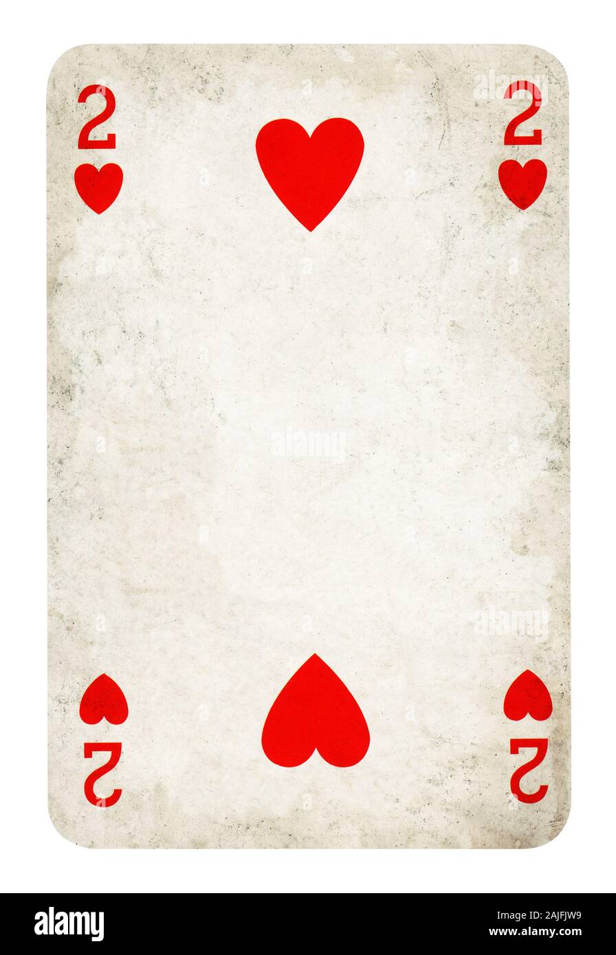 Two of Hearts Vintage playing card - isolated on white (clipping path ...