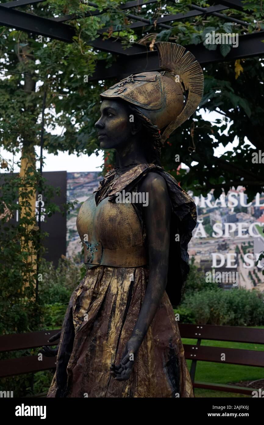 Timisoara, Romania- 09.06.2019 Living statue of Pallas Athena. Woman ...