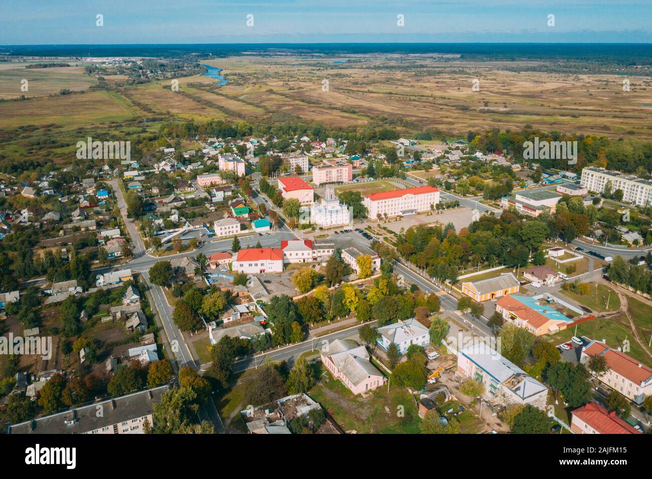 Chachersk, Gomel Region, Belarus. Aerial View Of Skyline Cityscape. Old ...