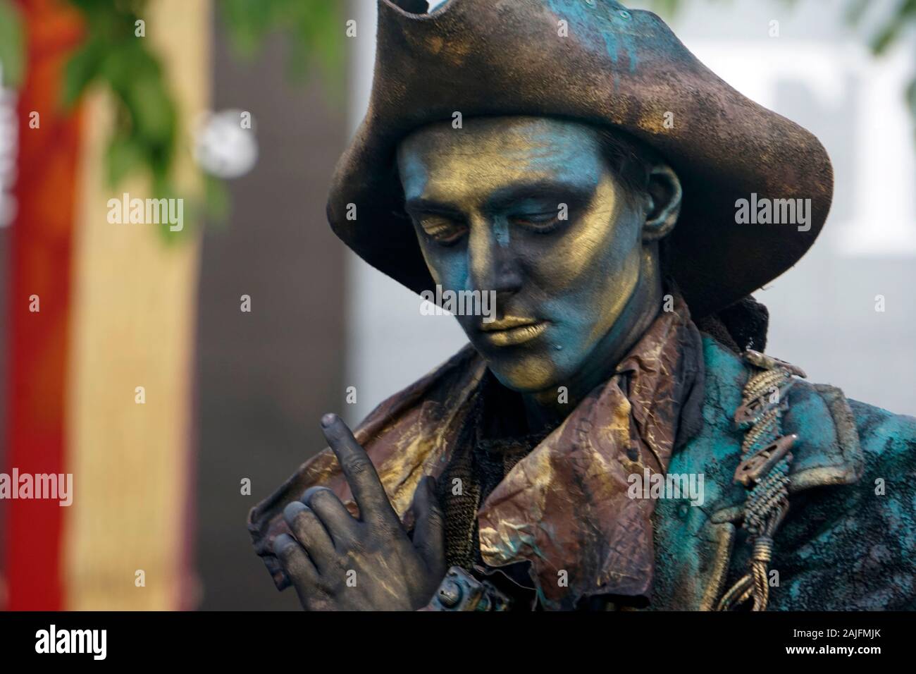 Timisoara, Romania- 09.06.2019 Living statue of two pirates. Woman and ...