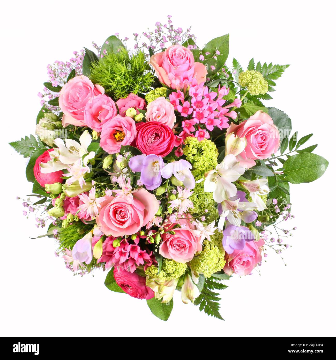 Bunch of flowers with ranunculus and lilies Stock Photo - Alamy