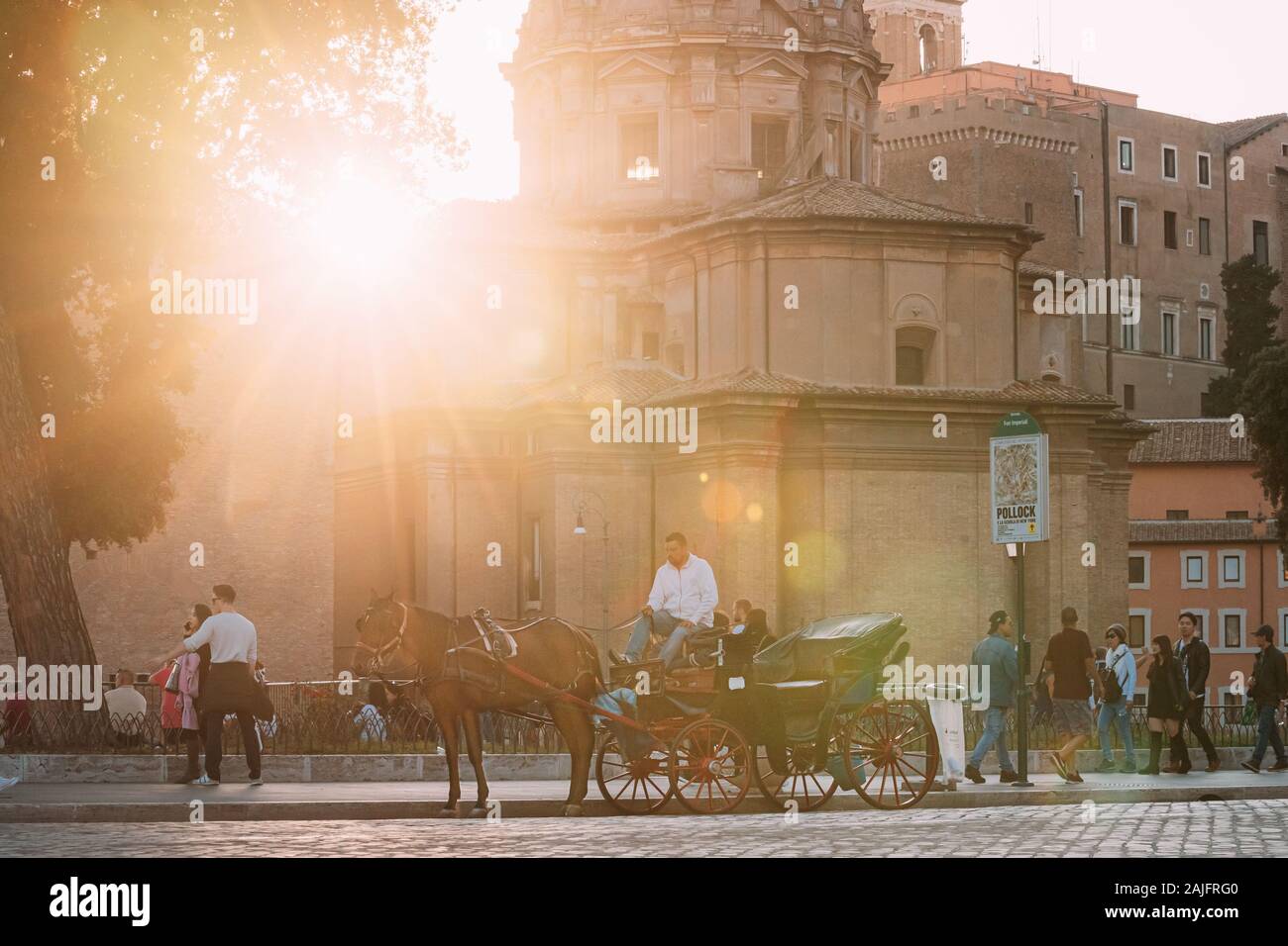 Rome, Italy - October 19, 2018: Horses In Old-fashioned Coach Carriage ...