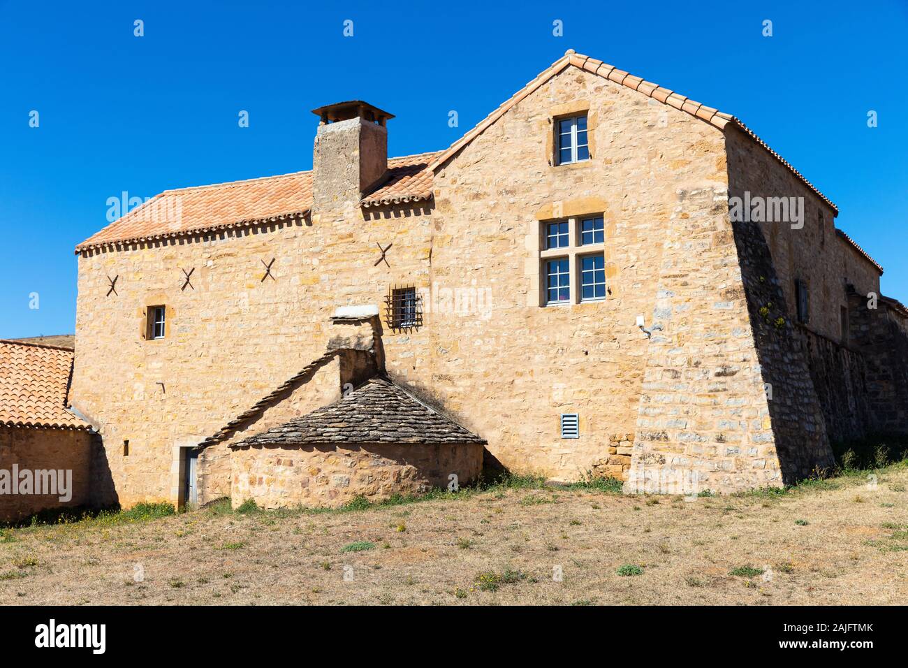 a typical ancient farmhouse in the Auvergne build from stone, central ...