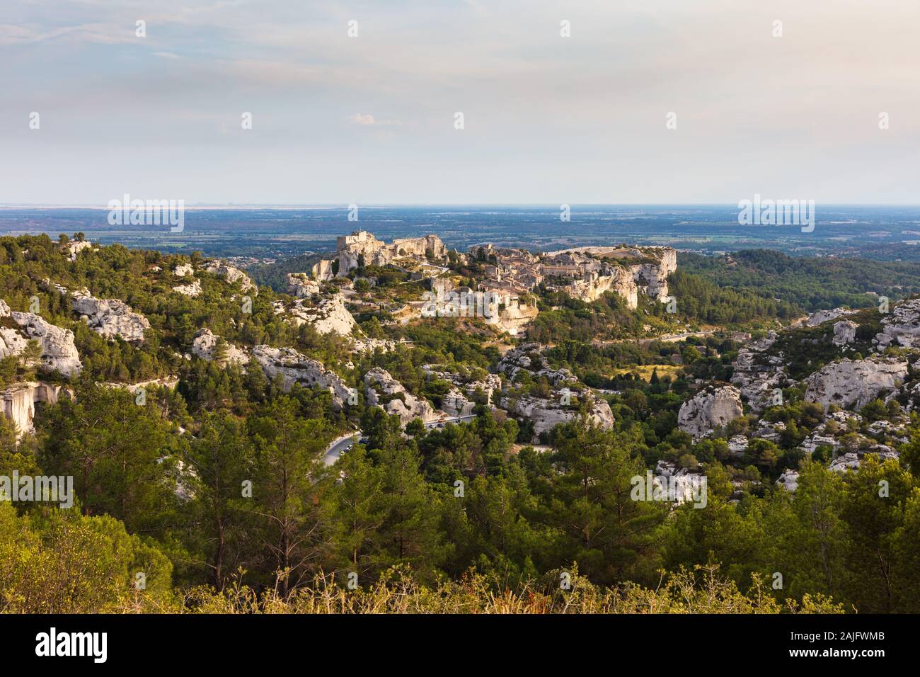View of the famous medieval city and its castle Les Baux-de-Provence ...