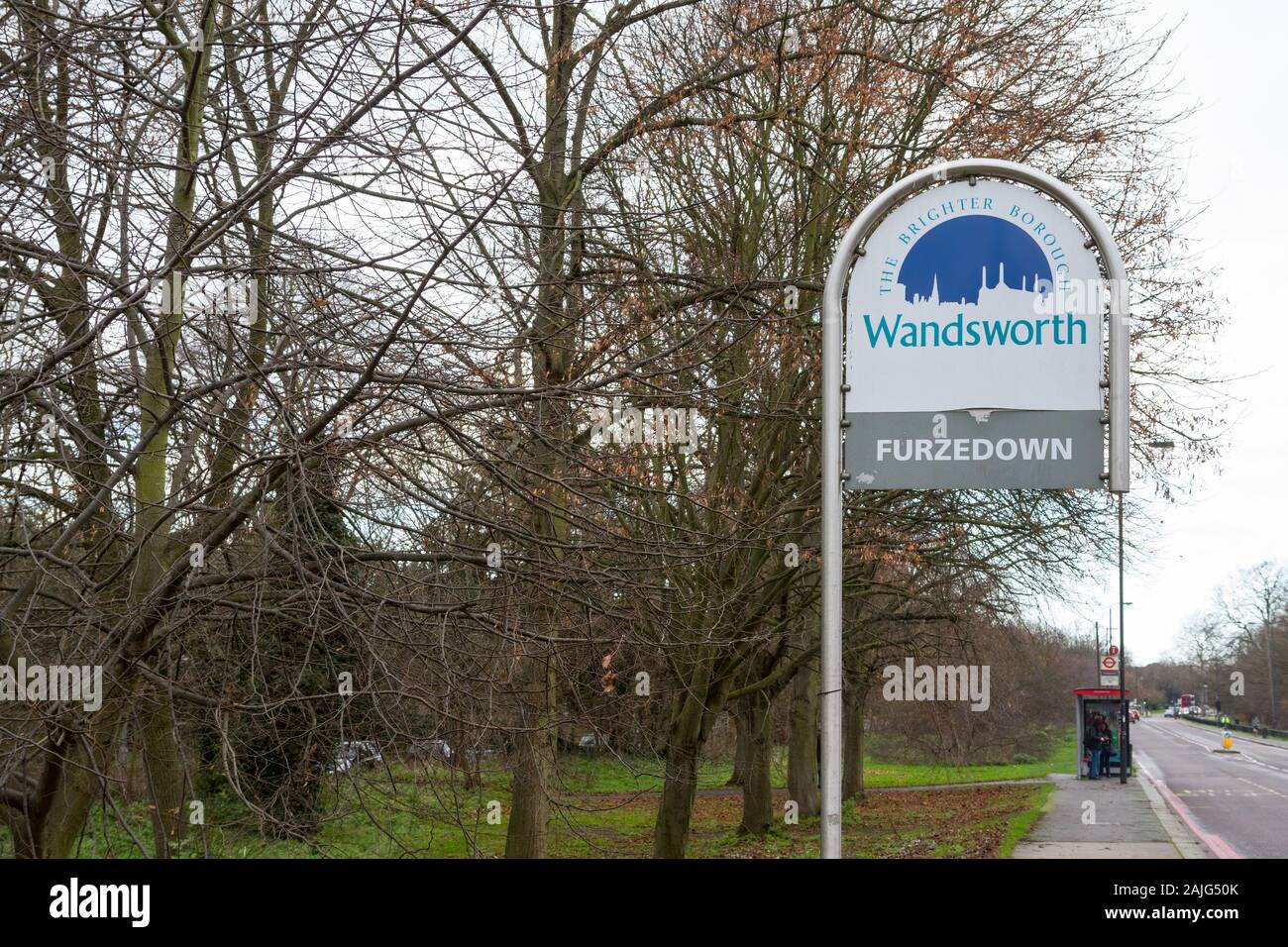 Roadsign indicating entry into the Furzedown area of Wandsworth, London ...