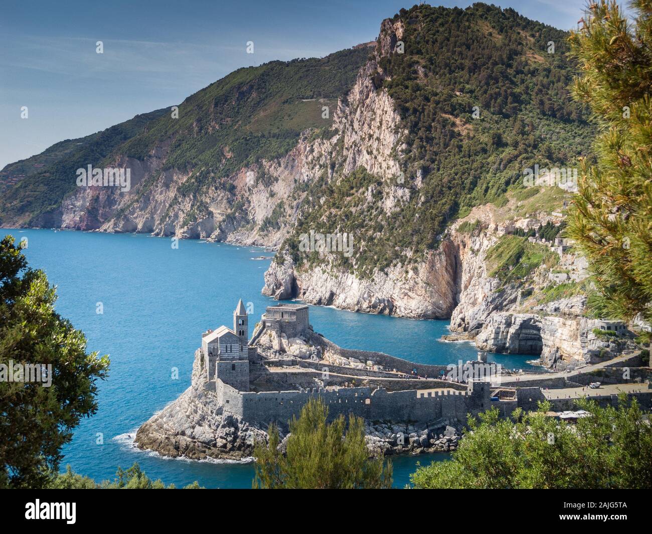 Porto Venere, Portovenere, Liguria, Italy: aerial scenic view of Church ...