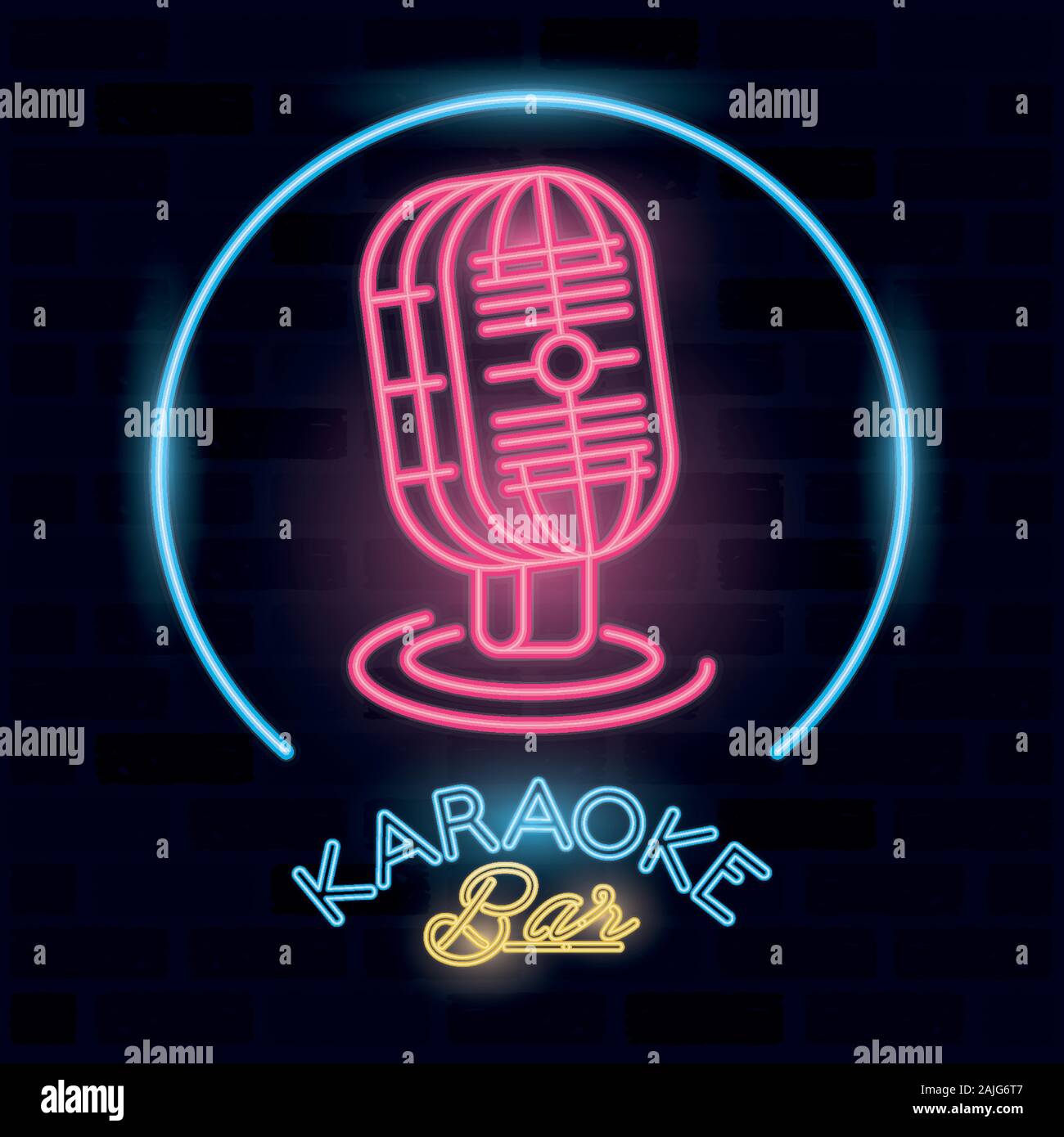 Karaoke Bar Label Neon Lights Stock Vector Image And Art Alamy