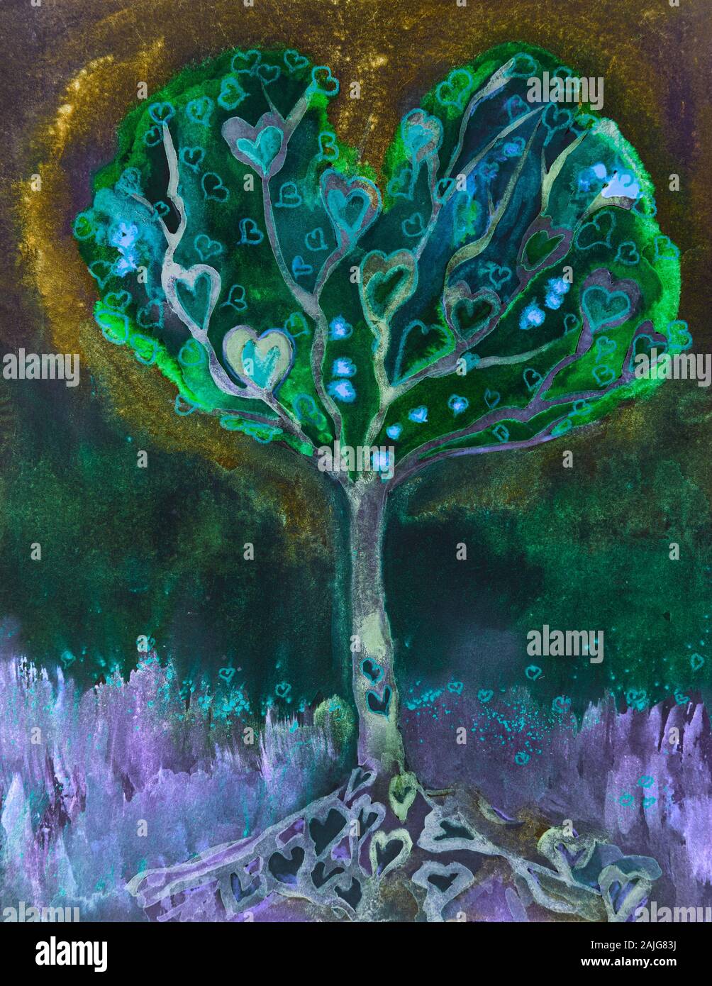 Hart tree of life with golden background and lavender. The dabbing ...