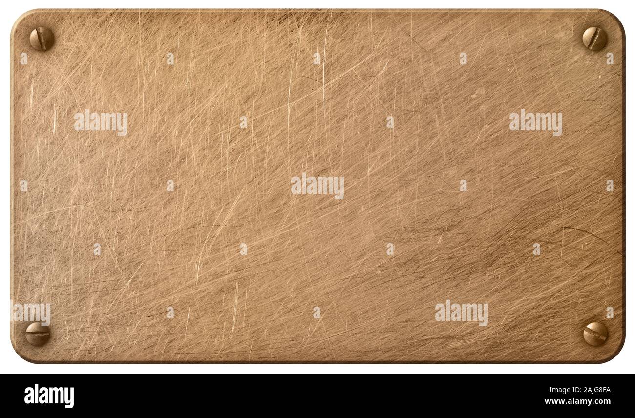 Scratched old bronze metal plaque or plate with clipping path Stock ...