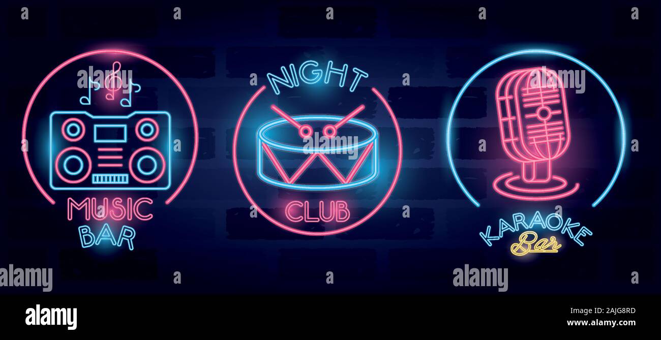 bundle of bar labels neon lights Stock Vector Image & Art - Alamy