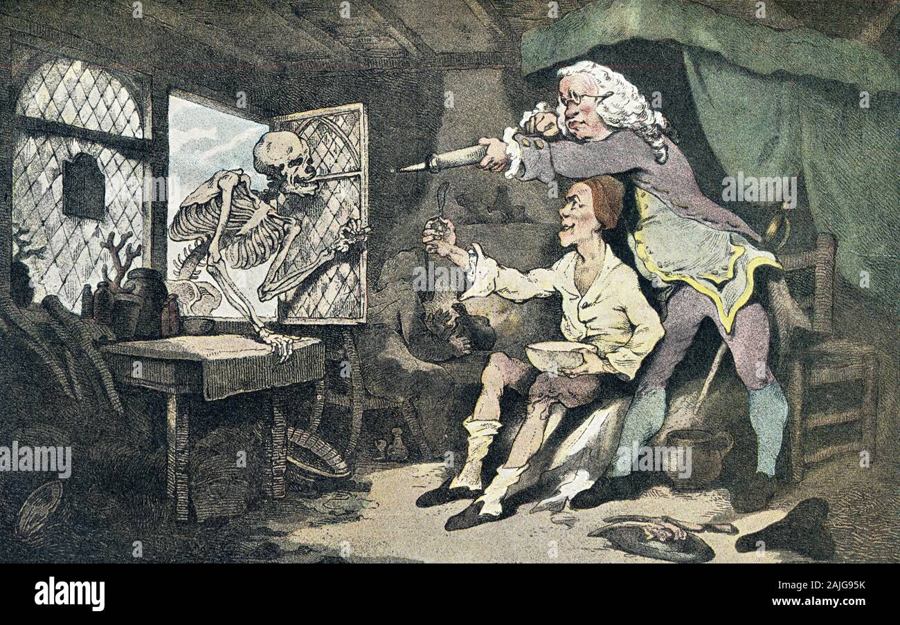 Symbolic leaflet to death and medical treatment, 16th century Stock ...