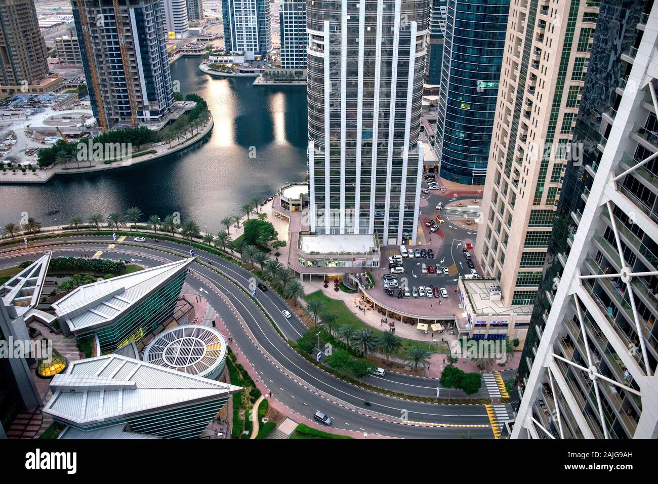 Dubai / UAE - November 15, 2019: Top view of Jumeirah Lakes Towers and ...
