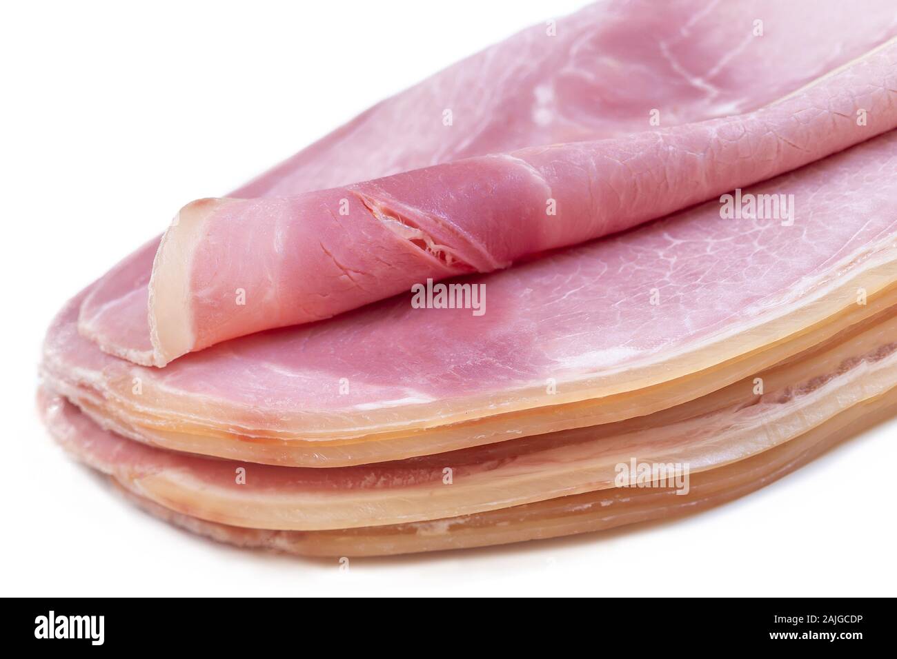 Smoked fresh ham slice on white background isolated insulated Stock ...