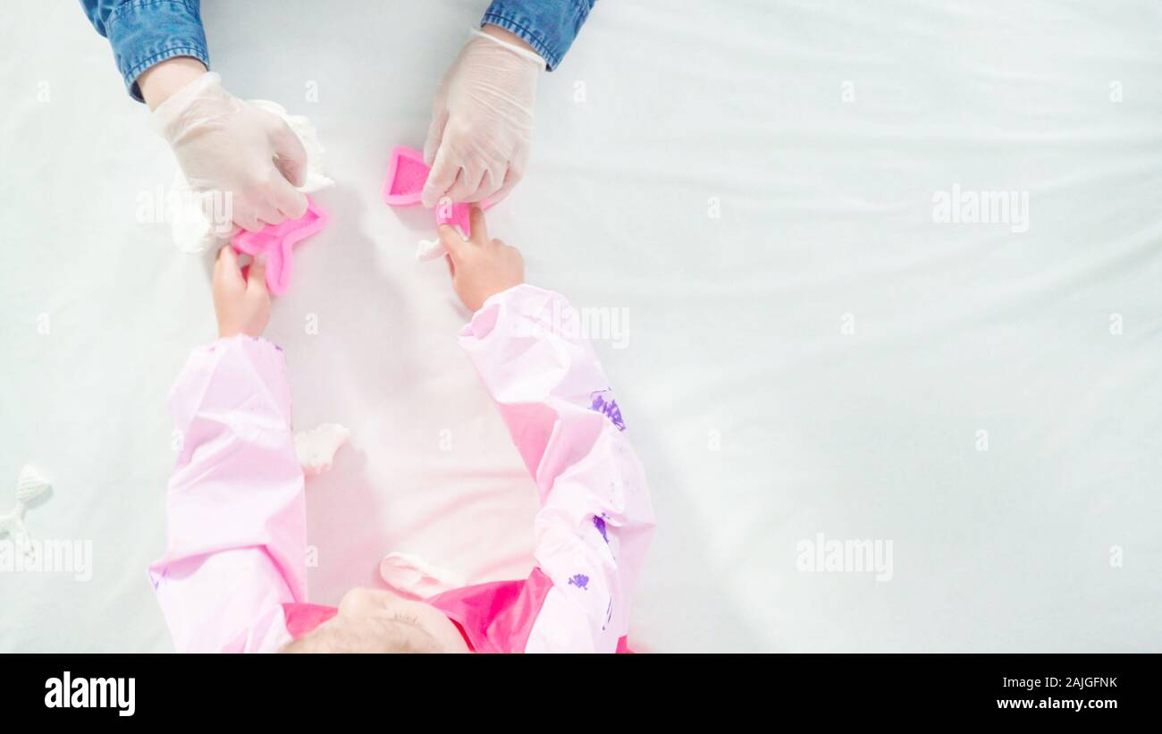 Flat lay. Step by step. Making mermaid tail from modeling clay in ...