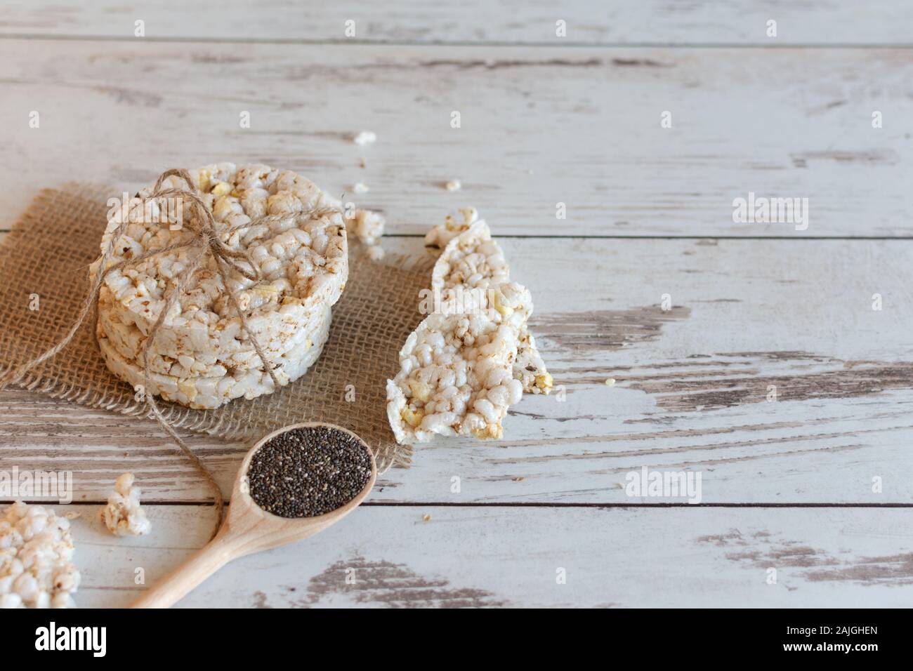 Healthy puffed rice waffles with chia seeds for diet. Rice cakes as a ...