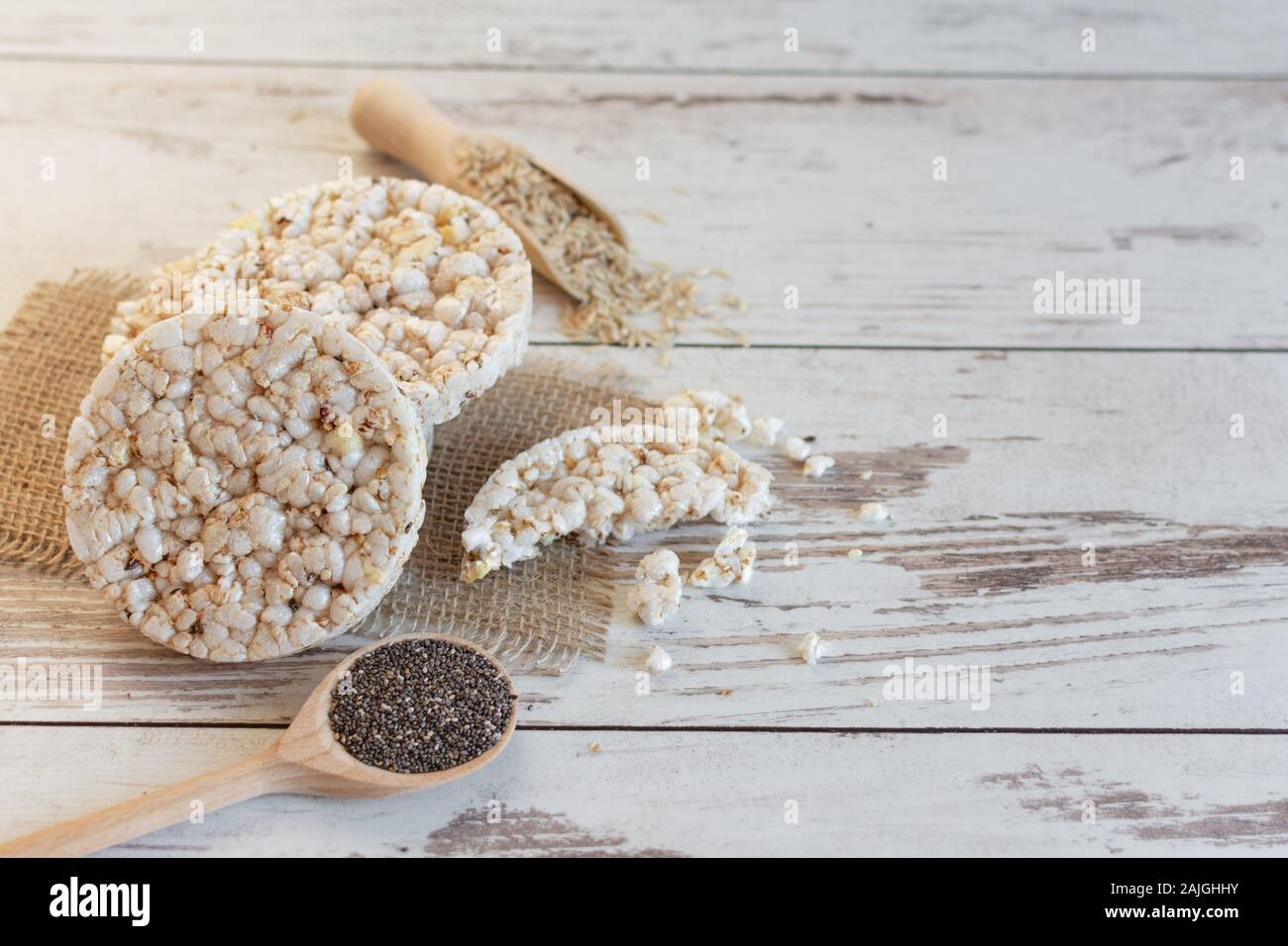 Healthy puffed rice waffles with chia seeds for diet. Rice cakes as a ...