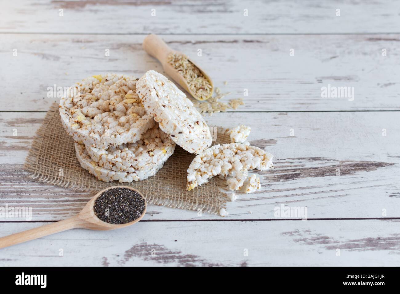 Healthy puffed rice waffles with chia seeds for diet. Rice cakes as a ...