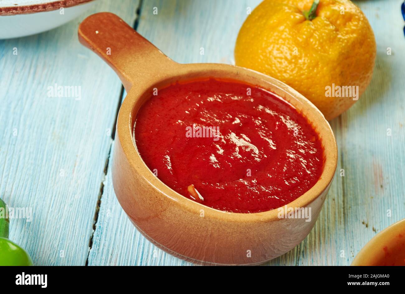 Harissa, hot chili pepper paste, Tunisian cuisine, Traditional assorted ...