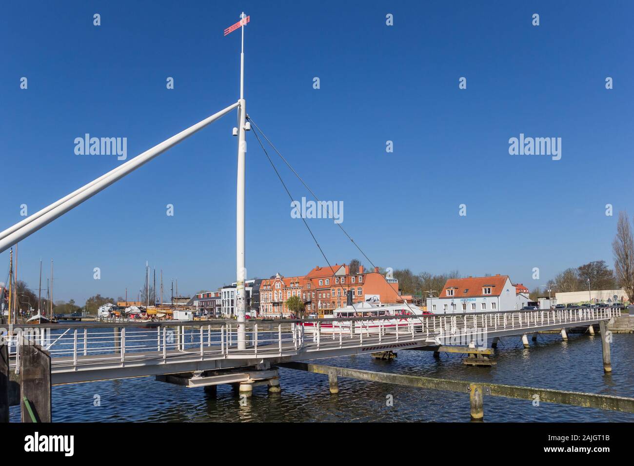 Little white bridge over Ryck river in Greifswald, Germany Stock Photo ...
