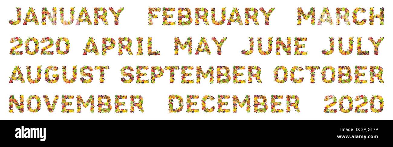 2020 Year calendar made of different fruits and berries isolated on ...