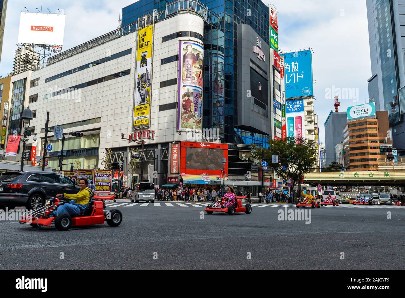 Tokyo/Japan - 10/25/19 - Mario brothers style go karts in Shibuya, the ...